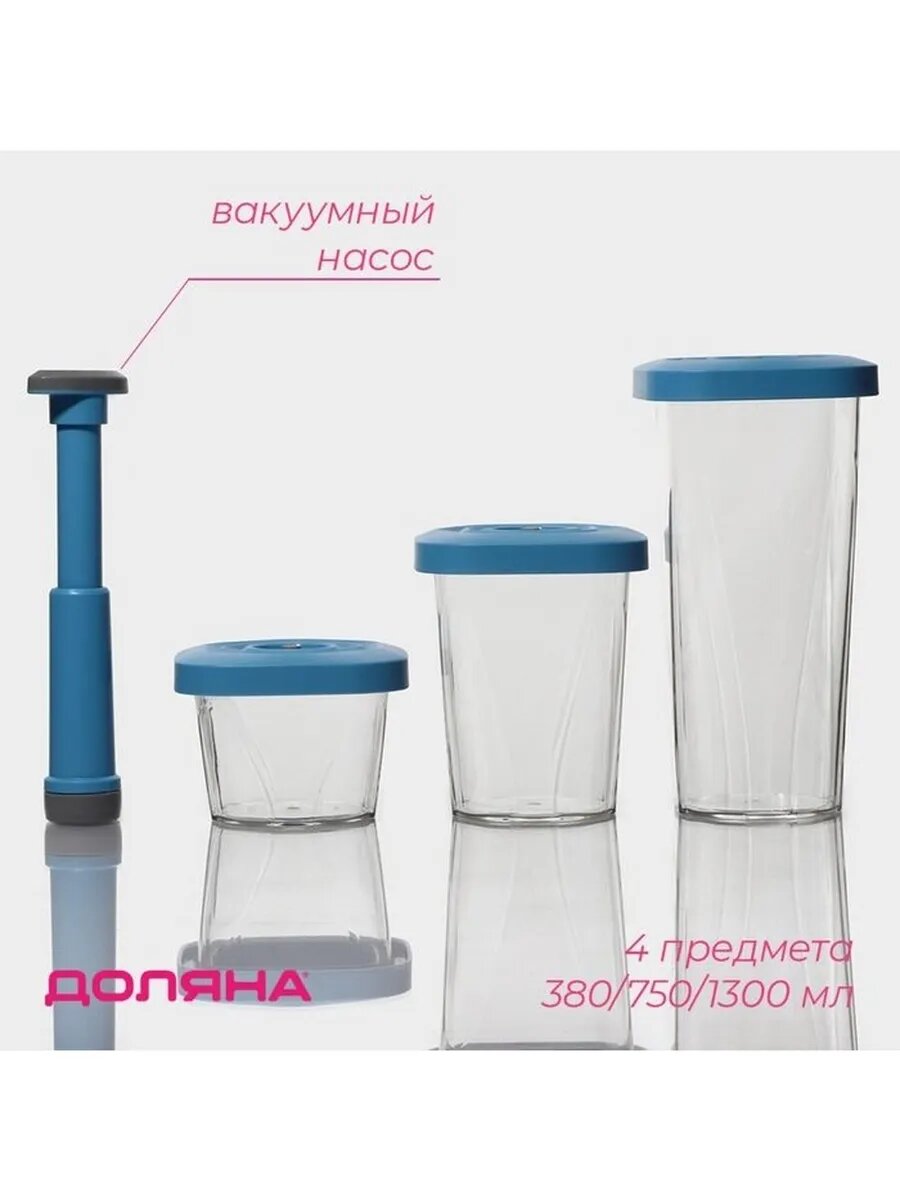 Набор банок для продуктов с вакуумом Доляна, 3 шт, 380 мл, 7