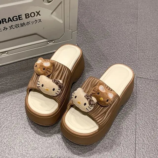 Sanrio Hello Kitty тапочки на толстой подошве Y2K милые летние модные универсальные тапочки для девочек корейская версия простые повседневные тапочки