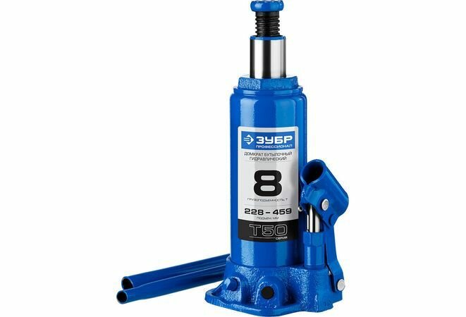 ЗУБР 8т, 228-459мм домкрат бутылочный гидравлический, Профессионал