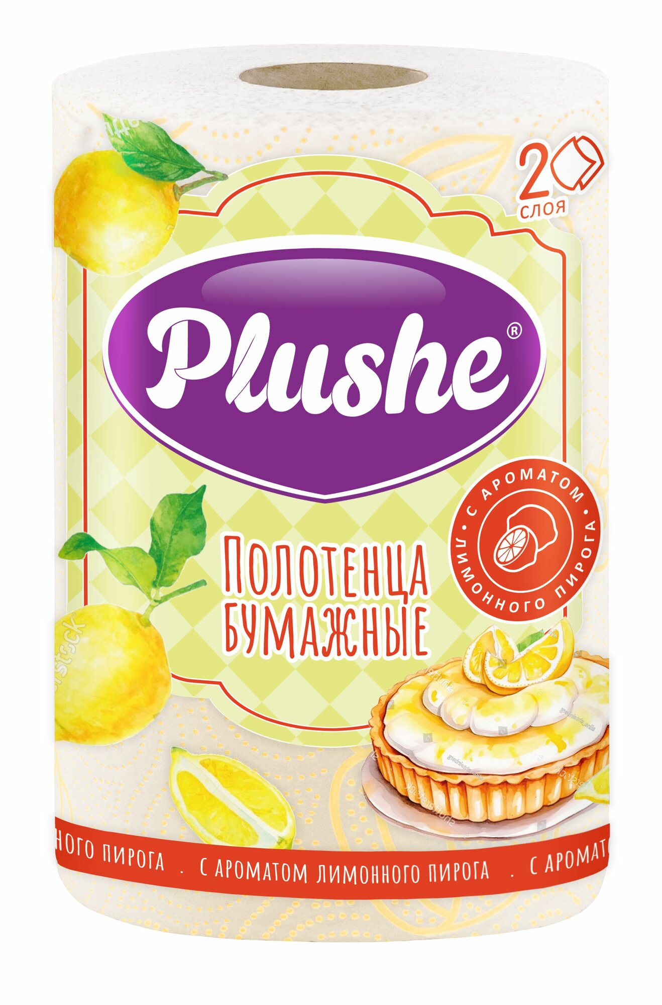 Полотенце бумажное Plushe, с ароматом лимонного пирога 2сл, 1рулон,30 м. бел.