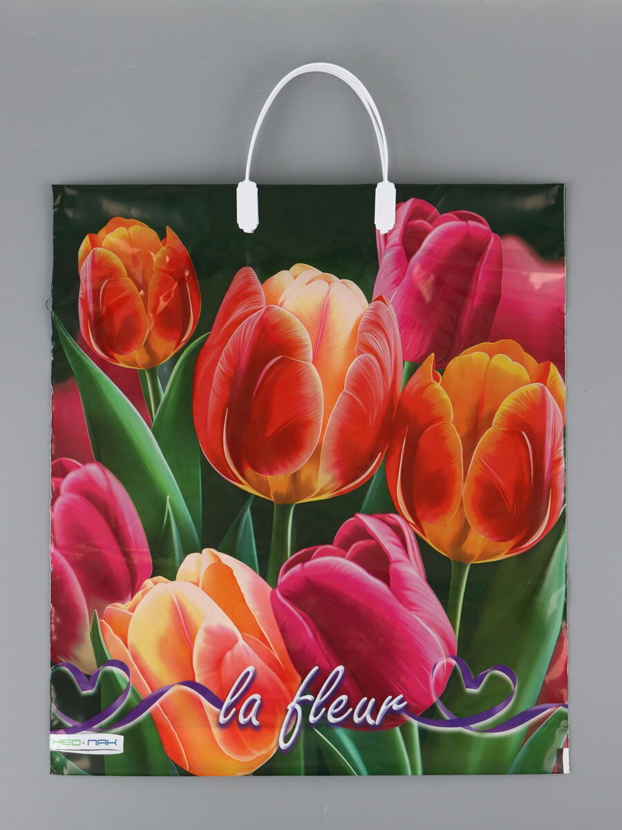 Пакет "Яркие тюльпаны" полиэтиленовый с пластиковой ручкой, 38x44 см, 90 мкм, 5 шт.