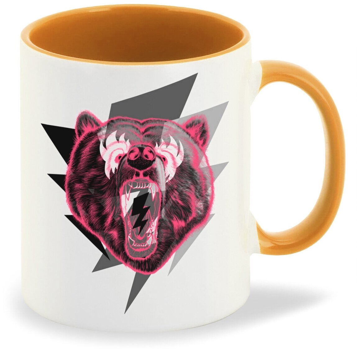 Кружка оранжевый CoolPodarok Животные Медведь оранжевый пасть молния