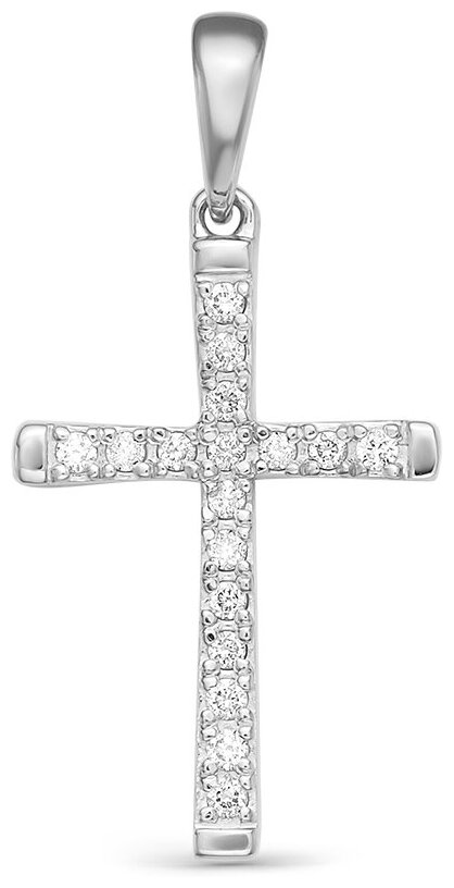 Крестик, белое золото, 585 проба, родирование, бриллиант