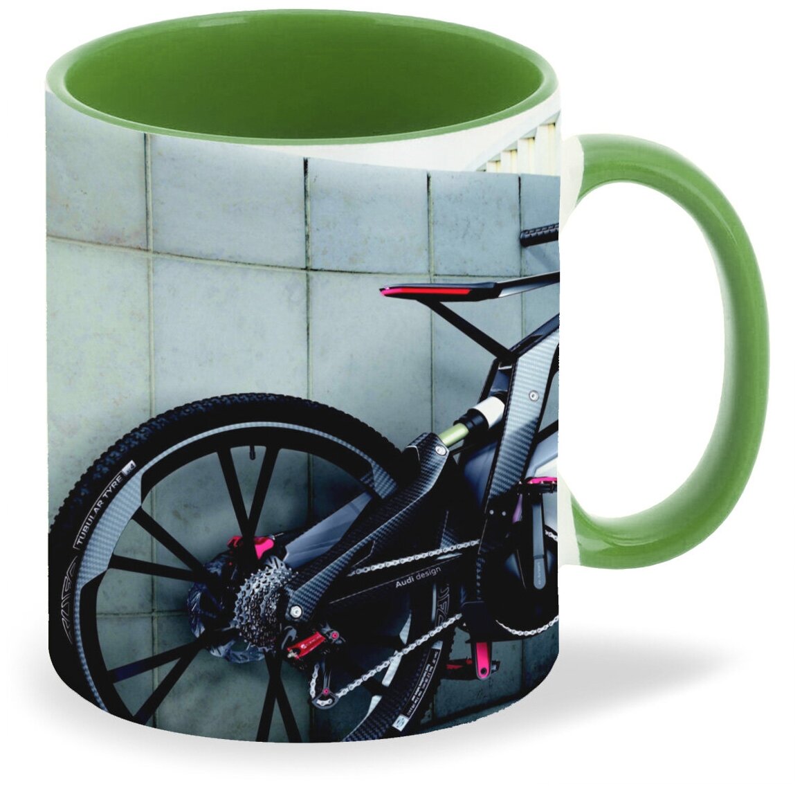 Кружка зеленый CoolPodarok Велосипед Ауди