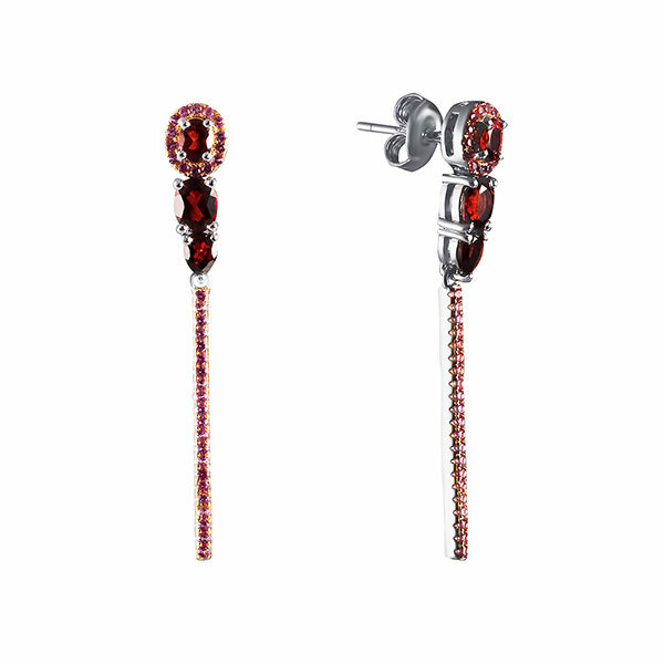 Серьги пусеты, серебро, 925 проба, гранат, фианит