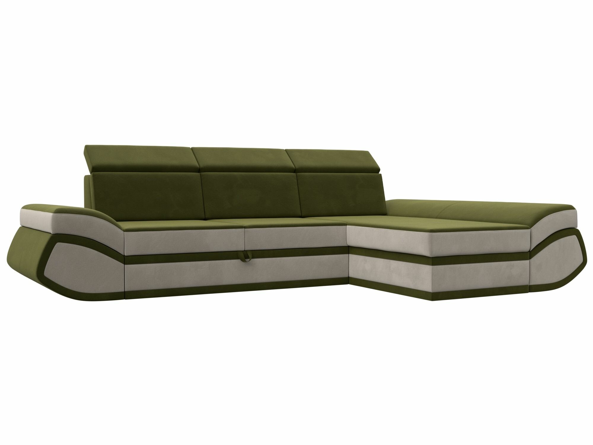 Диван угловой Лига-032 правый угол, микровельвет зеленый, микровельвет бежевый