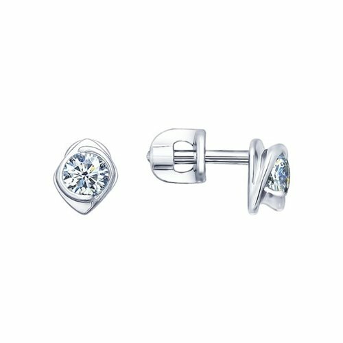 Серьги пусеты, серебро, 925 проба, родирование, фианит