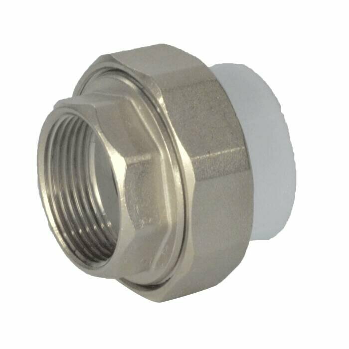 Муфта PP-R комбинированная разъемная белая Дн 20х1/2" ВР усиленная VALFEX 10155015У