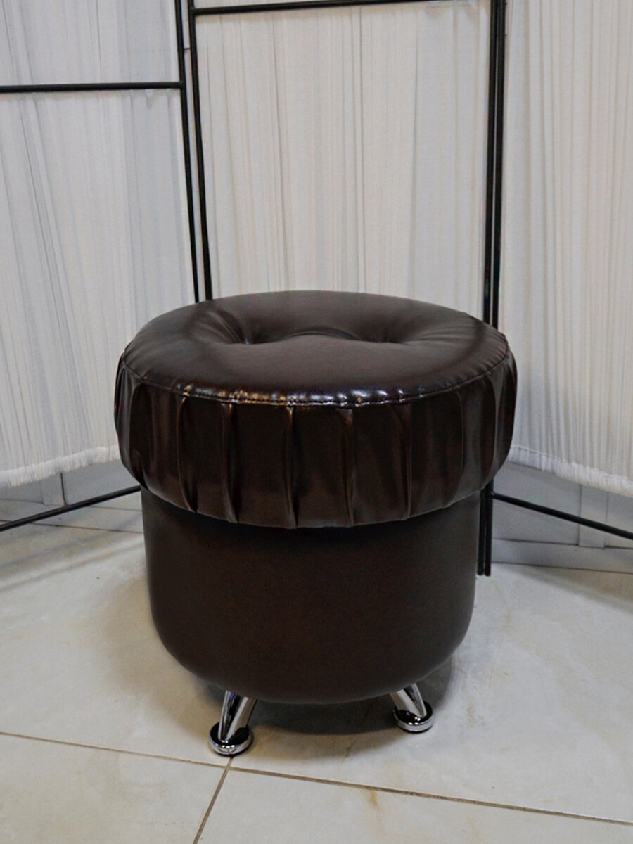 Прочный круглый пуфик на ножках для прихожей 101, Искусственная кожа, 46х46х46 см.