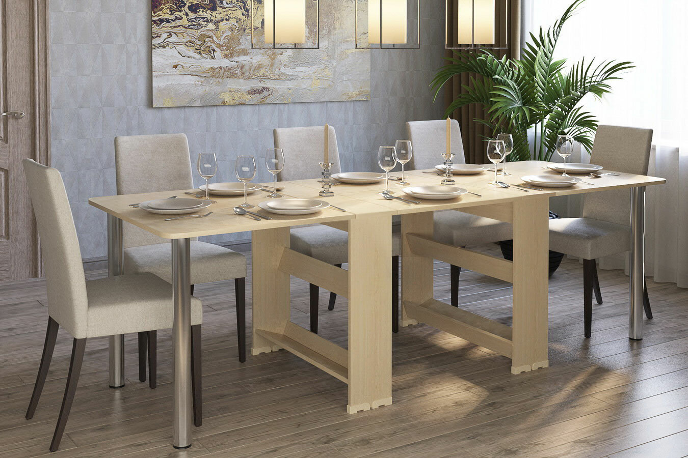 Стол-книжка со скругленной столешницей длиной 2,5 метра МагМебель Ральф-16/250 дуб молочный