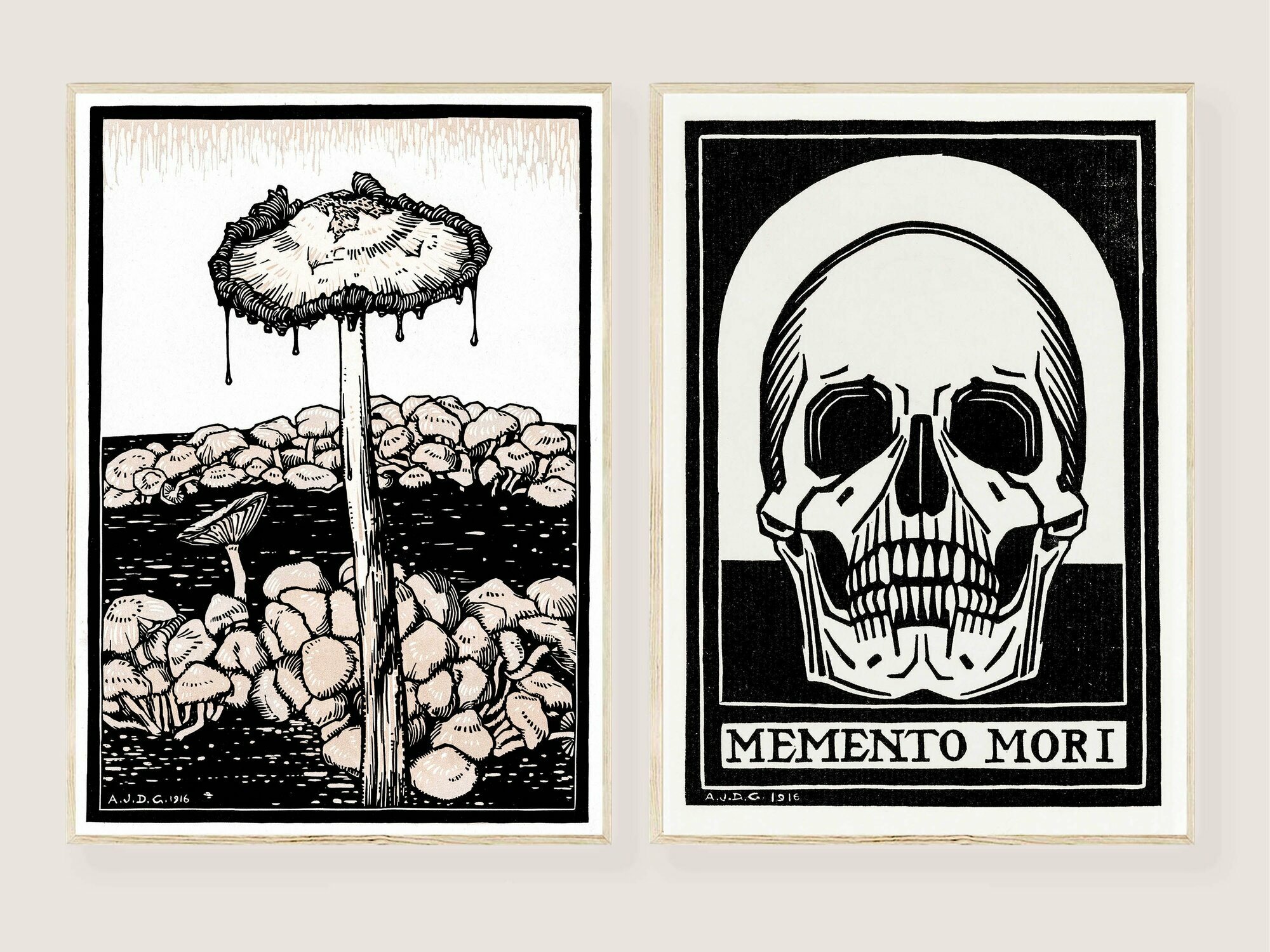 Набор интерьерных постеров - картины Жюли де Грааг "Мементо Мори - Помни о смерти" 2 шт А3 без рамы. 2 винтажных плаката в стиле готика "Суета Сует" для интерьера и в подарок