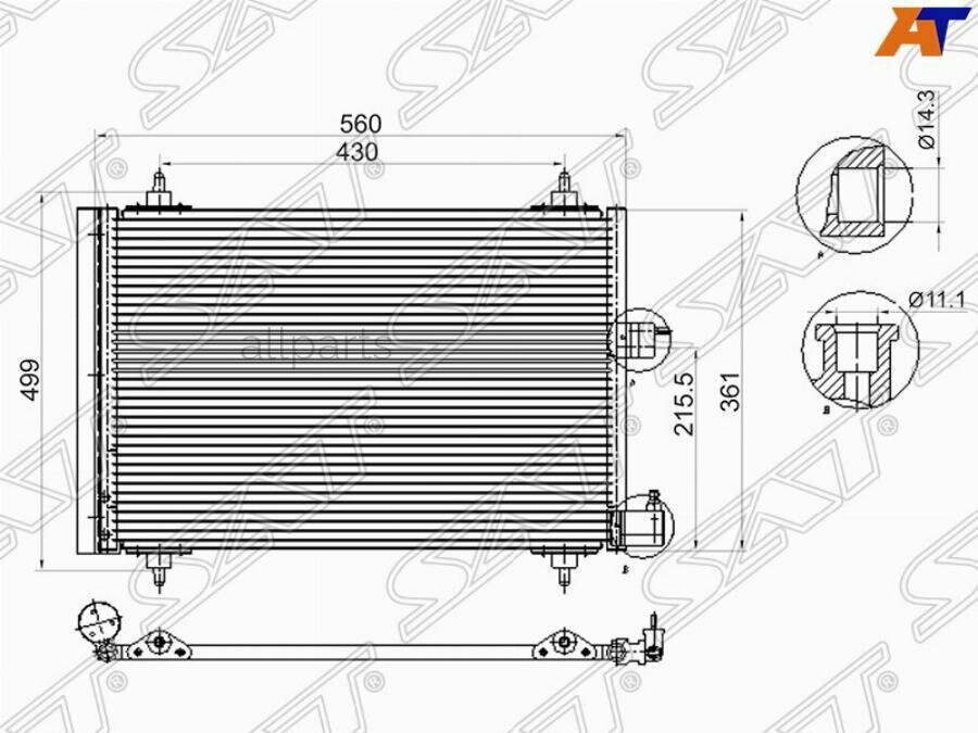 SAT ST-PG40-394-0 Радиатор кондиционера Citroen Berlingo 96-12 / Xsara 97-06 / Xsara Picasso 99-09 / Peugeot Partner 9