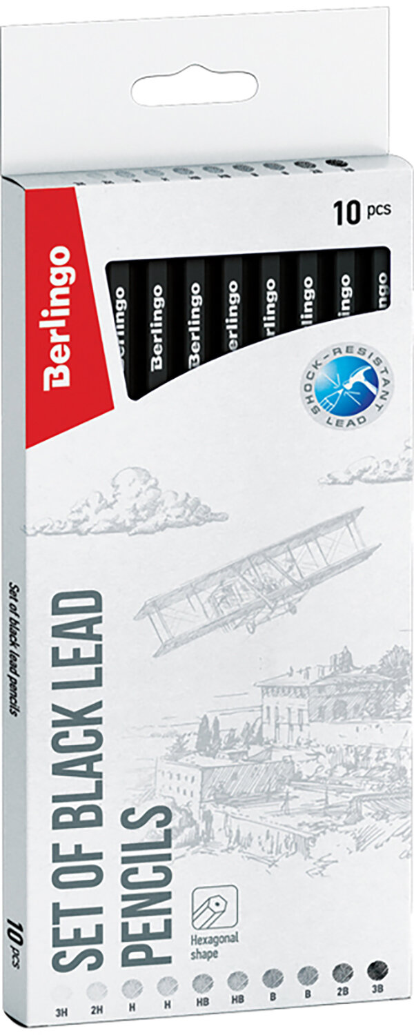 Набор чернографитных карандашей, 10 шт, 3H-3B (BS01210)