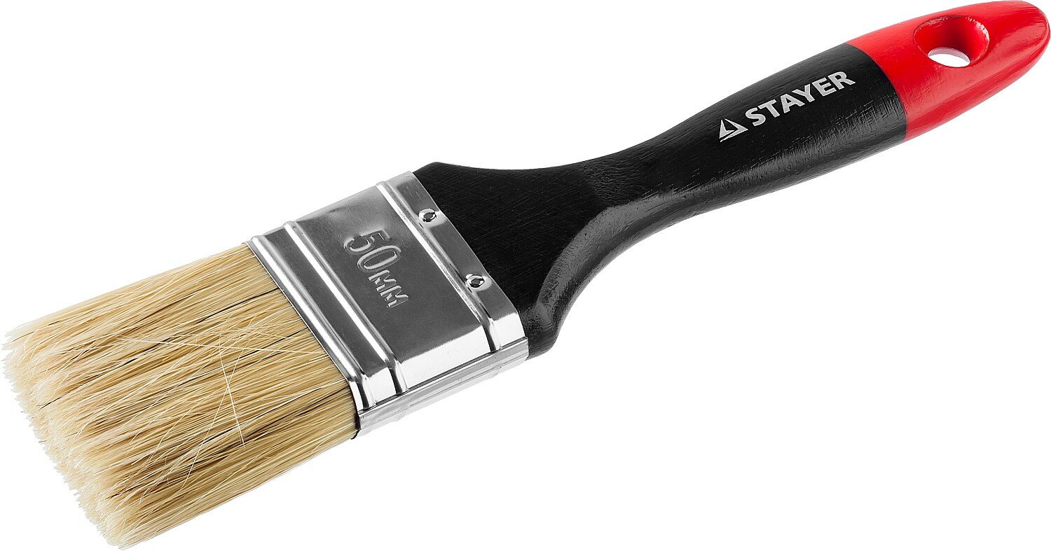 Плоская кисть STAYER UNIVERSAL 50мм, натуральная щетина, деревянная ручка 0104-050