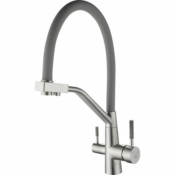 ARGO Смеситель для кухни SOLID под питьевую воду, пластичный излив, серый, d-35, нерж. сталь,
