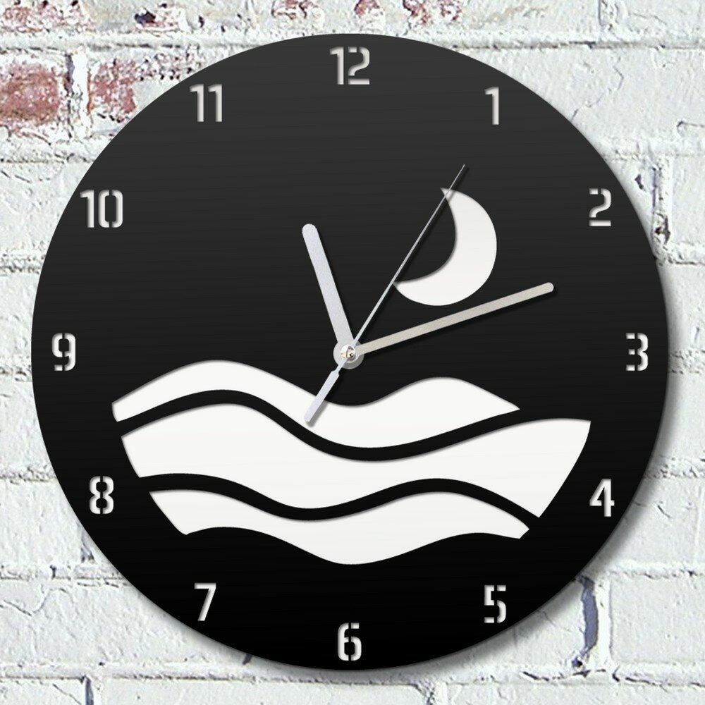 Настенные деревянные бесшумные часы минимализм Луна (небо, звезды, геометрия, Сканди, подарок для мамы, подруги ) - 5214