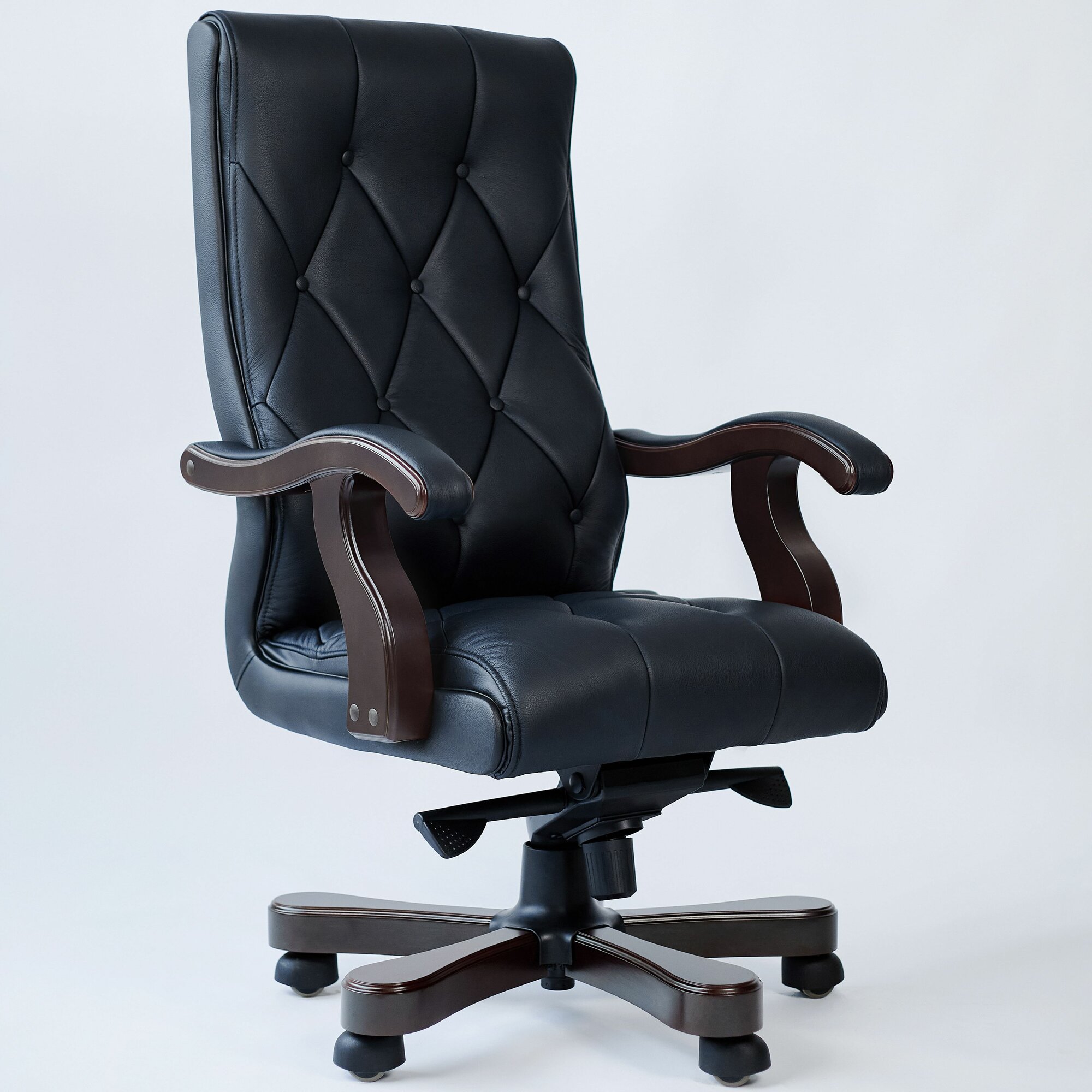Кресло руководителя Классик - натуральная кожа черная (Италия) + компаньон, нагрузка до 200 кг.