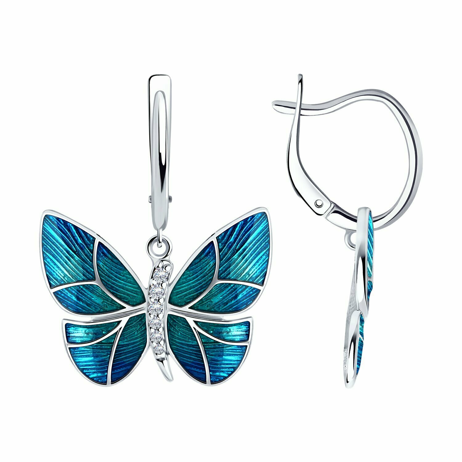 Серьги, серебро, 925 проба, родирование, эмаль, фианит