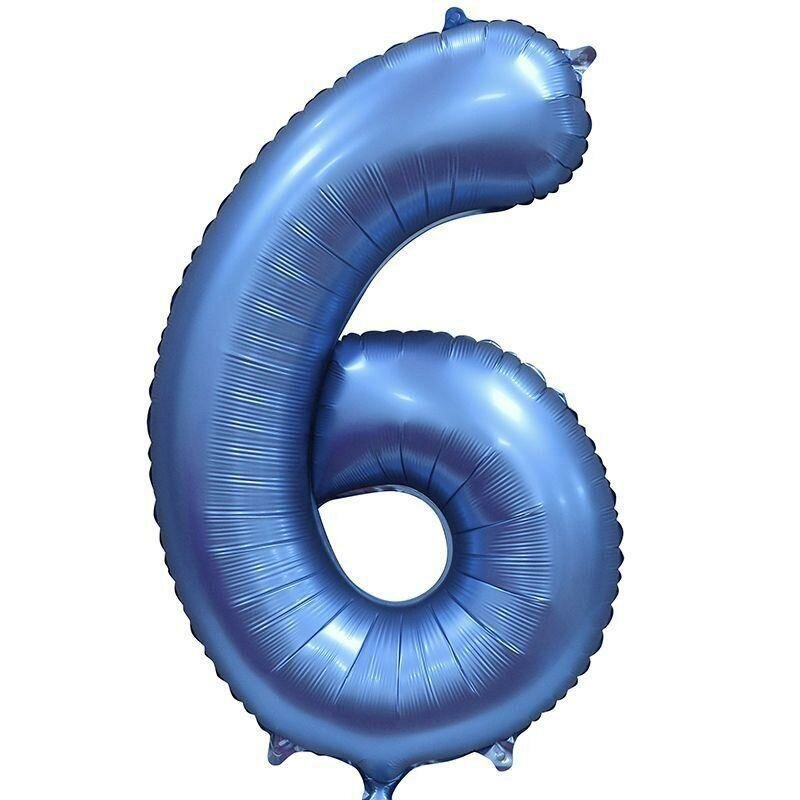 Шар (34'/86 см) Цифра, 6, Синий, Сатин, 1 шт. в упак.
