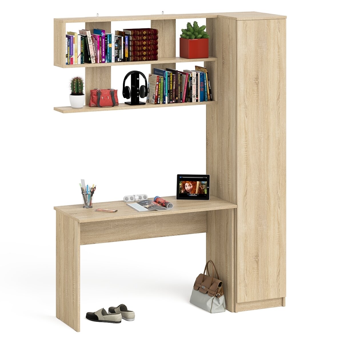 Стол письменный Мори МСП1200.1 + Пенал МШ400.1 + Полка 1200, цвет дуб сонома