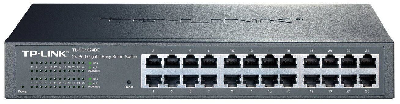 TP-Link TL-SG1024DE Easy Smart 24‑портовый гигабитный коммутатор, 24 гигабитных порта RJ45, стальной корпус высотой 1U