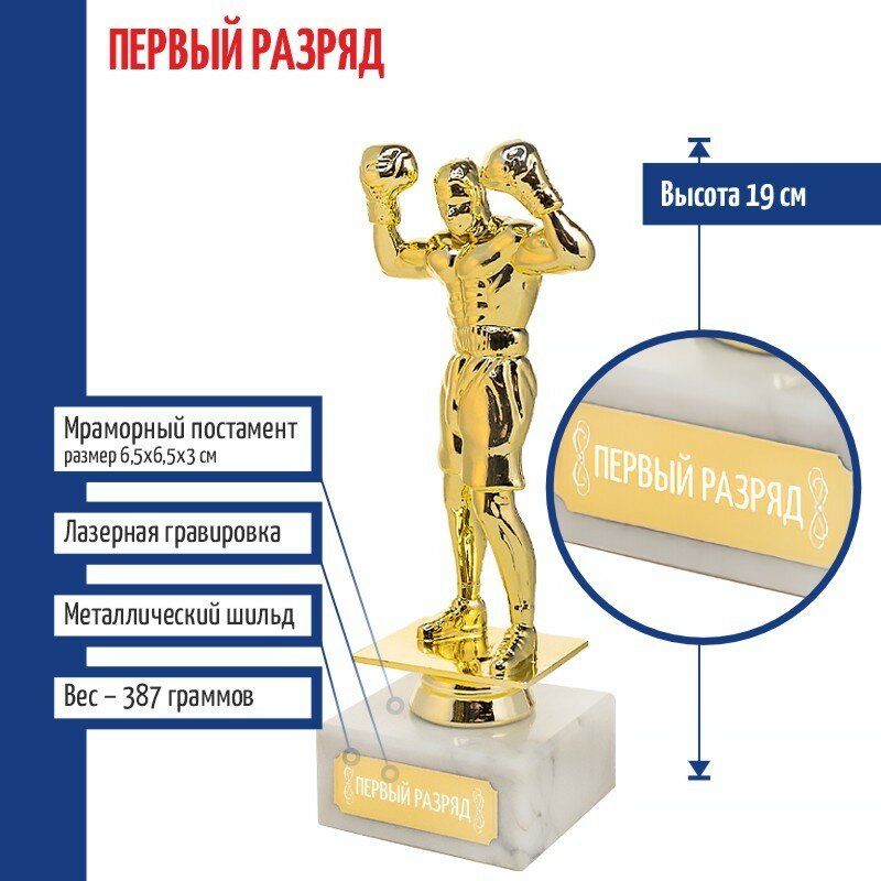 Статуэтка Бокс "Первый разряд" на мраморном постаменте (19 см)