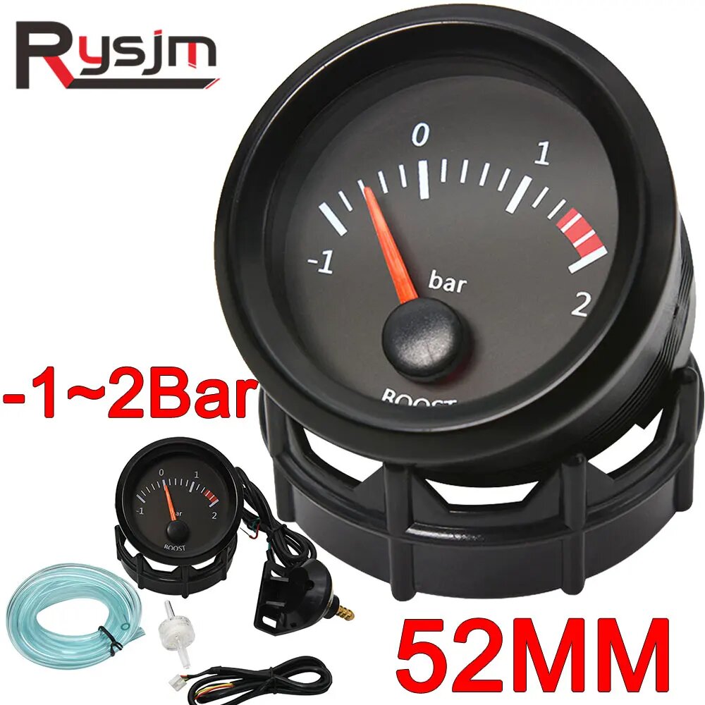 2 "52 мм автомобильный датчик турбонаддува, белая подсветка, 12 В, измеритель загрузки + датчик -1 ~ 2 бар, турбоманометр, универсальные аксессуары