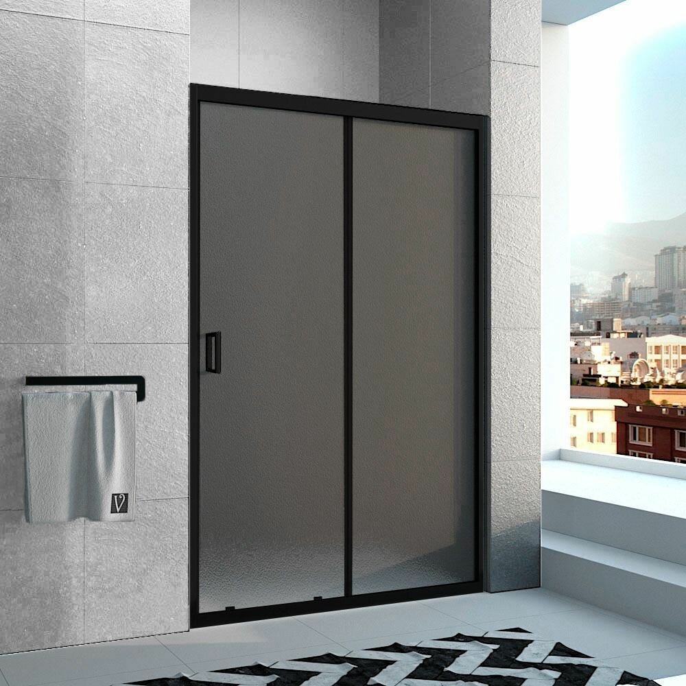 Душевая дверь в нишу Veconi Vianno раздвижная VN-40B, 140х185, стекло светлое матовое, профиль черный матовый VN40B-140-02-C1