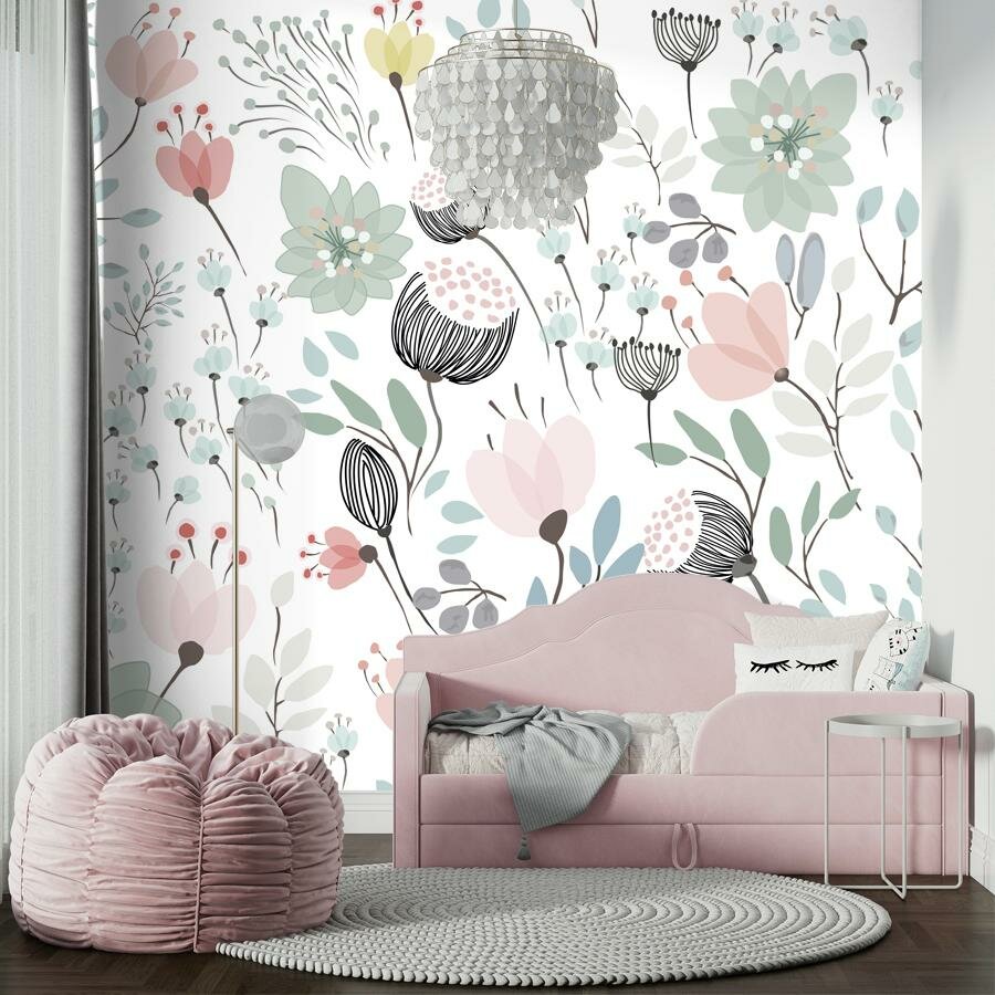 Фотообои Светлый цветочный принт 14-555-S-Песок 270 x 200 см (ВхШ) Метровые, флизелиновые, влагостойкие обои MasterFresok