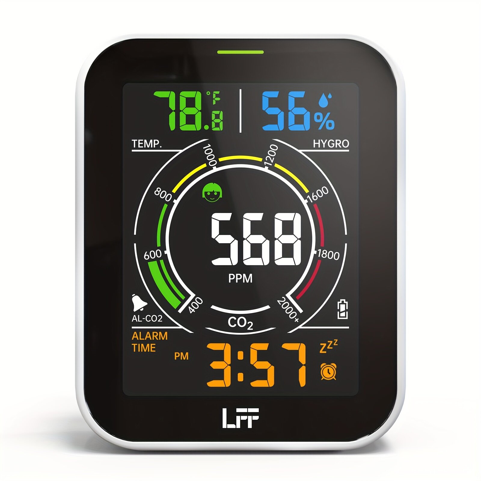 Детектор CO₂, монитор качества воздуха, тестер углекислого газа, индикатор CO₂ для помещений с двойной сигнализацией и настраиваемым акустическим сигналом, портативный измеритель CO₂ с температурой, влажностью и подсветкой для различных ситуаций