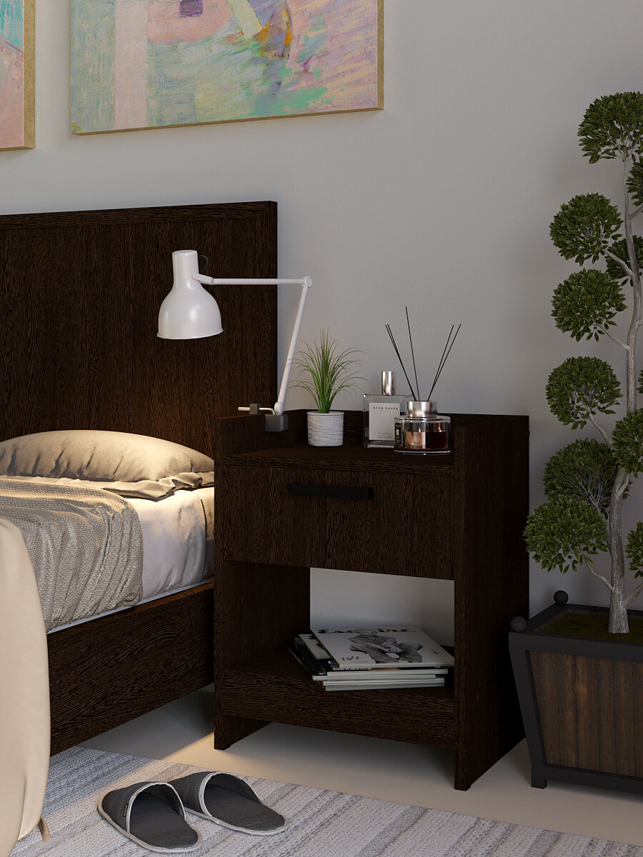 Тумба с ящиком и нишей венге, шариковые направляющие, ЛДСП, 56х44х35 см, Эпика