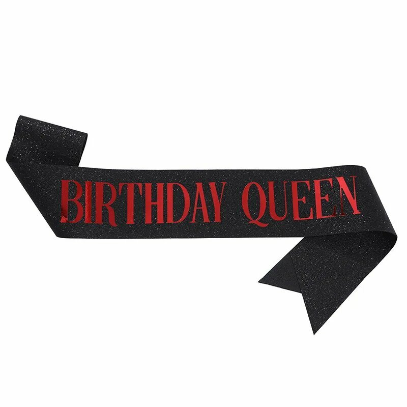 Черная лента "Birthday Queen" для праздника, JD0146-34