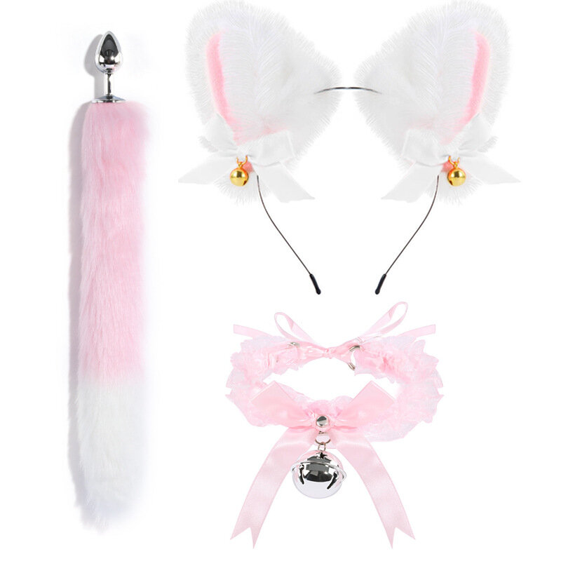 Sm секс-игрушки анальная пробка хвост комплект из 3 предметов бант кружевной воротник кошка похлопывание по руке зажим для сосков товары для взрослых партия