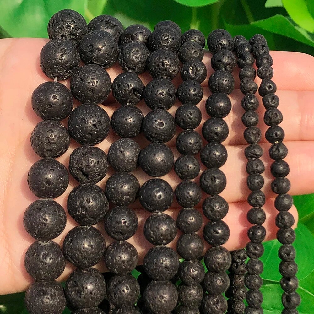 Розовый кварц бусины TTUIJI 4-12 мм Черный, 6mm 62pcs, Black Lava