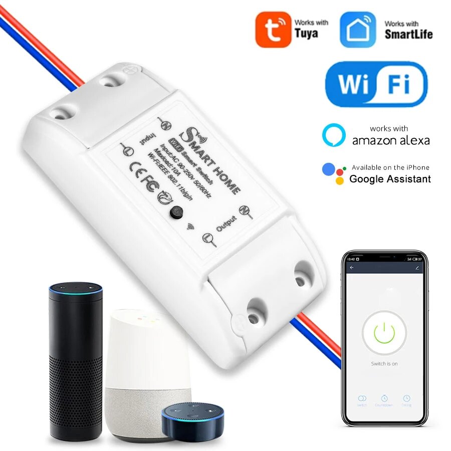 Умный выключатель Tuya Wi-Fi 10А