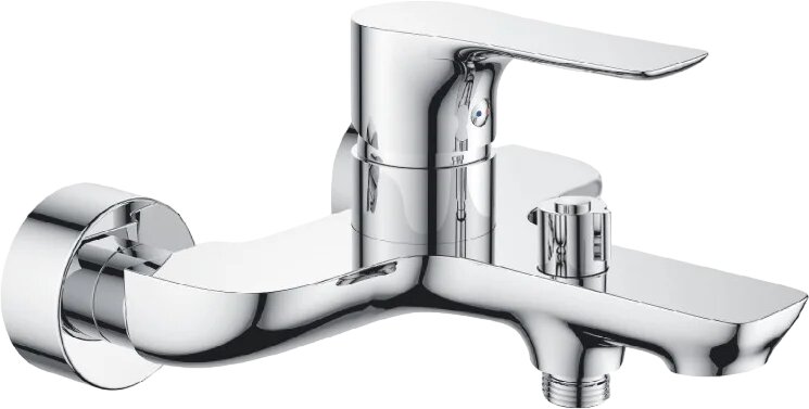 Смеситель для ванны с душем Cron CN172 CN61172 с душевым гарнитуром, настенный, однорычажный, хром, глянцевый, с керамическим картриджем