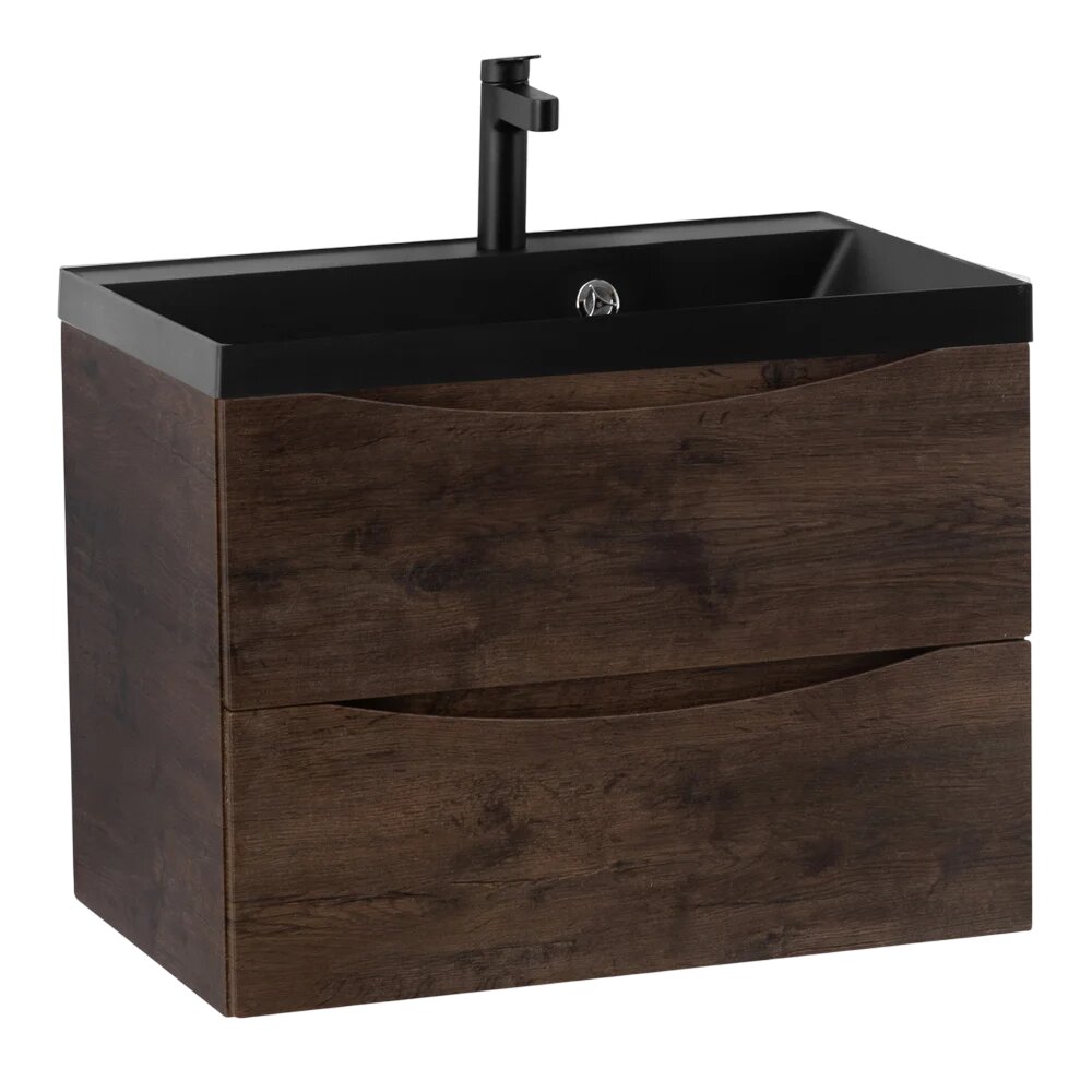 Тумба с раковиной BelBagno Marino 60 подвесная, 60 см, темное дерево, матовая, из МДФ, с ящиками, раковина для ванной, из искусственного камня, прямоугольная, встроенный слив-перелив, лофт