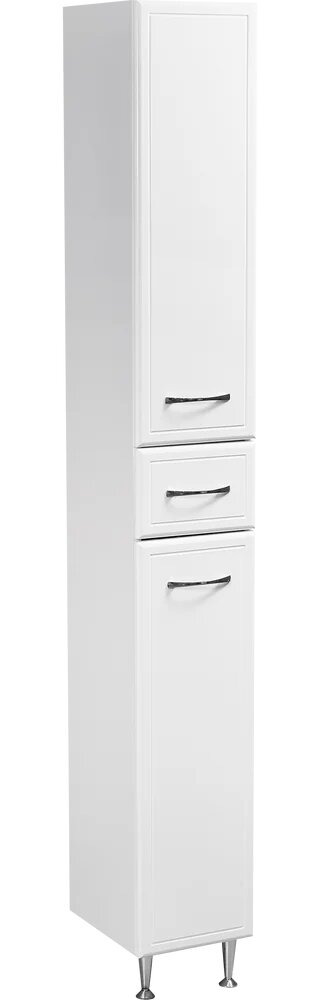 Шкаф-пенал для ванной Stella Polar Концепт 24 напольный, 24 см, белый, глянцевый, с ящиком, с дверками, из МДФ, фурнитура хром