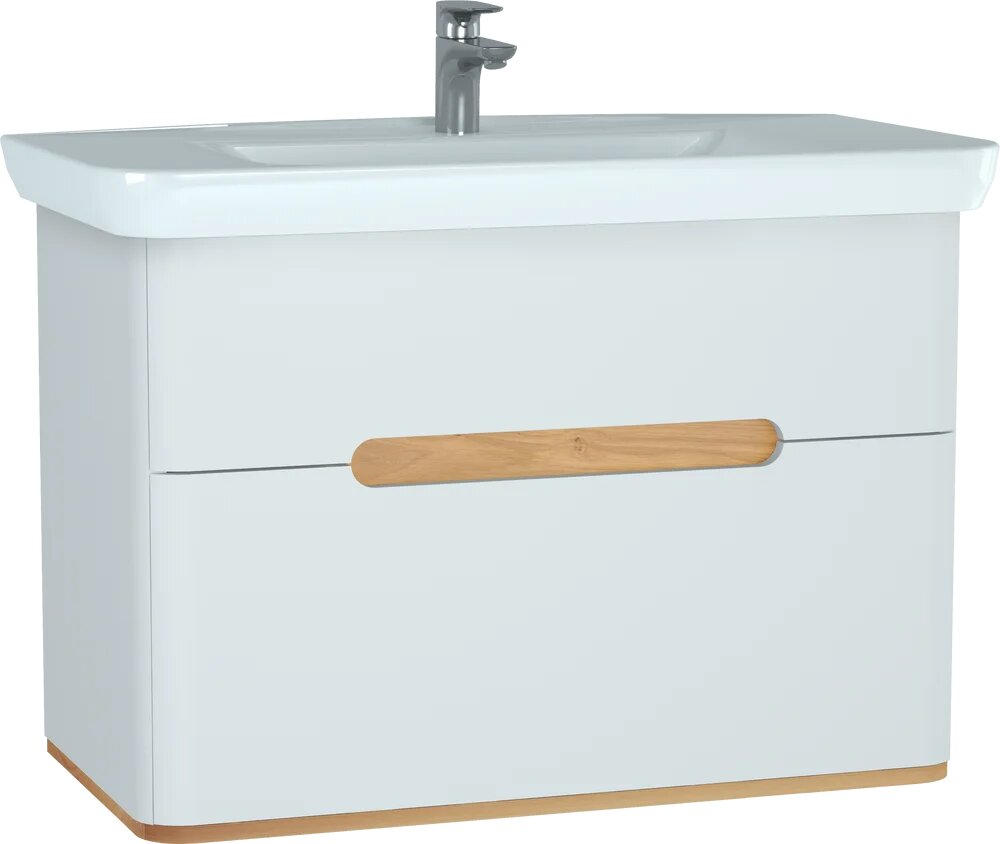 Тумба с раковиной VitrA Sento 100 подвесная, 98 см, с ящиками, белая, прямоугольная, из МДФ в скандинавском стиле из фарфора