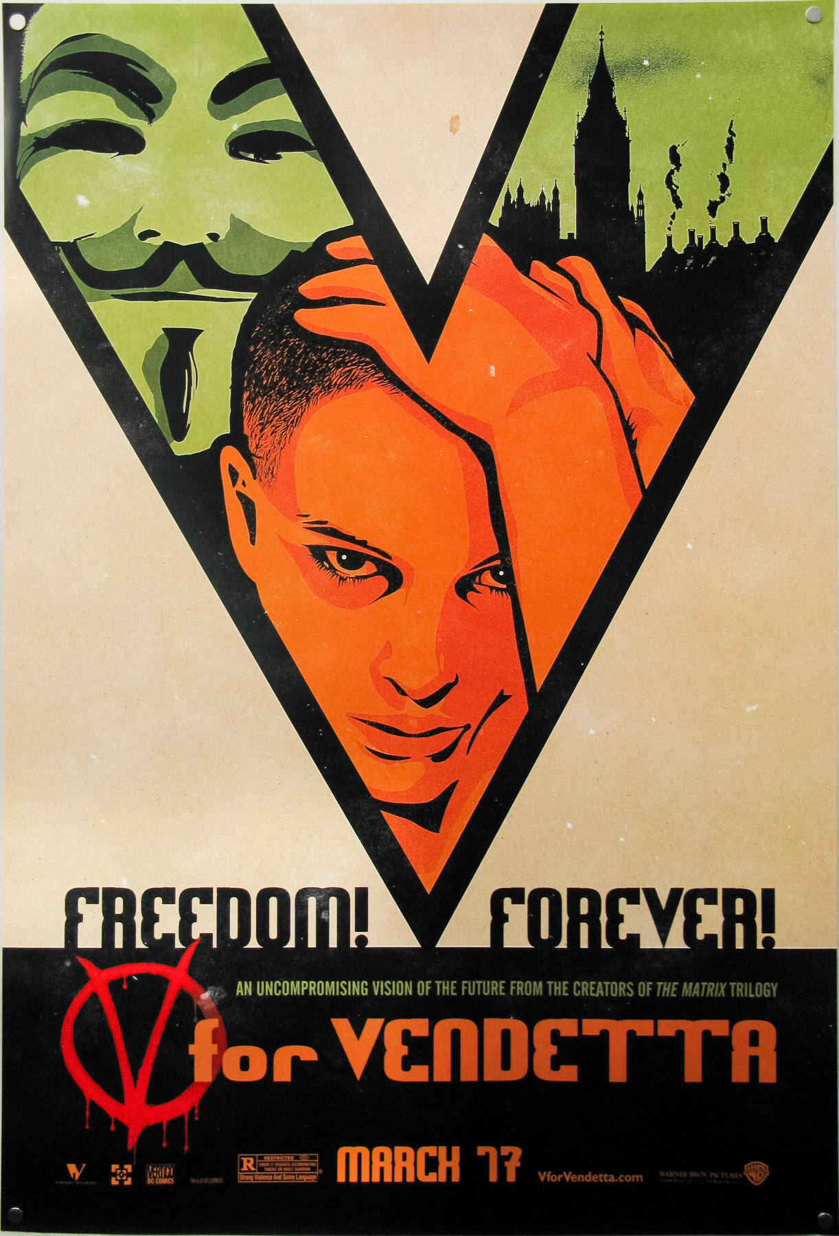 Плакат, постер V значит вендетта (V for Vendetta) 2005 на холсте, размер 21х30см