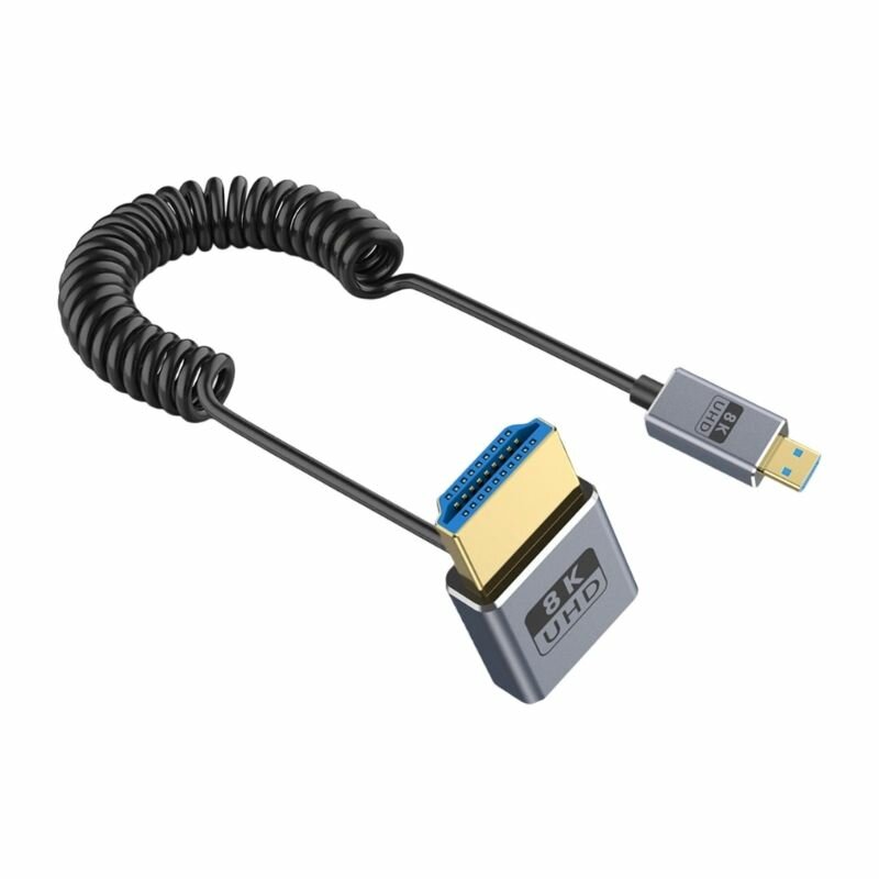 Пружинный коаксиальный кабель версии 2.1 Micro HDMI к HDMI-AM на D прямой