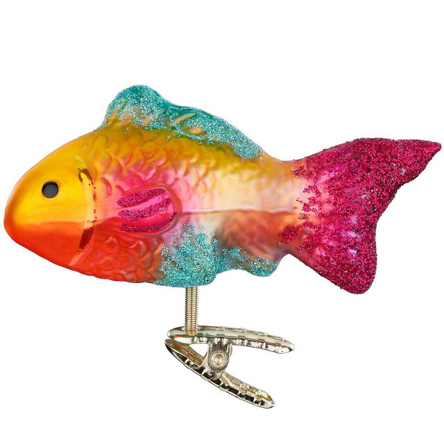 Стеклянная елочная игрушка Рыбка Ramirezi 10 см, клипса, Inge Glas, 10035S024