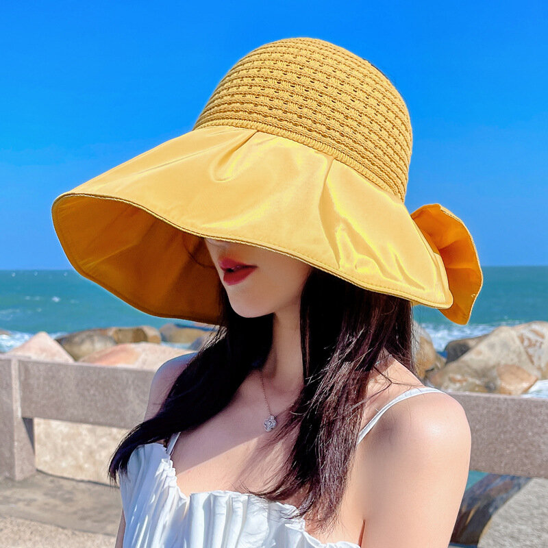 Шляпа женская летняя защита от солнца черная пластиковая шляпа от солнца с большими полями анти-УФ-защита лица пустой верхний солнцезащитный козырек для отдыха на открытом воздухе универсальный