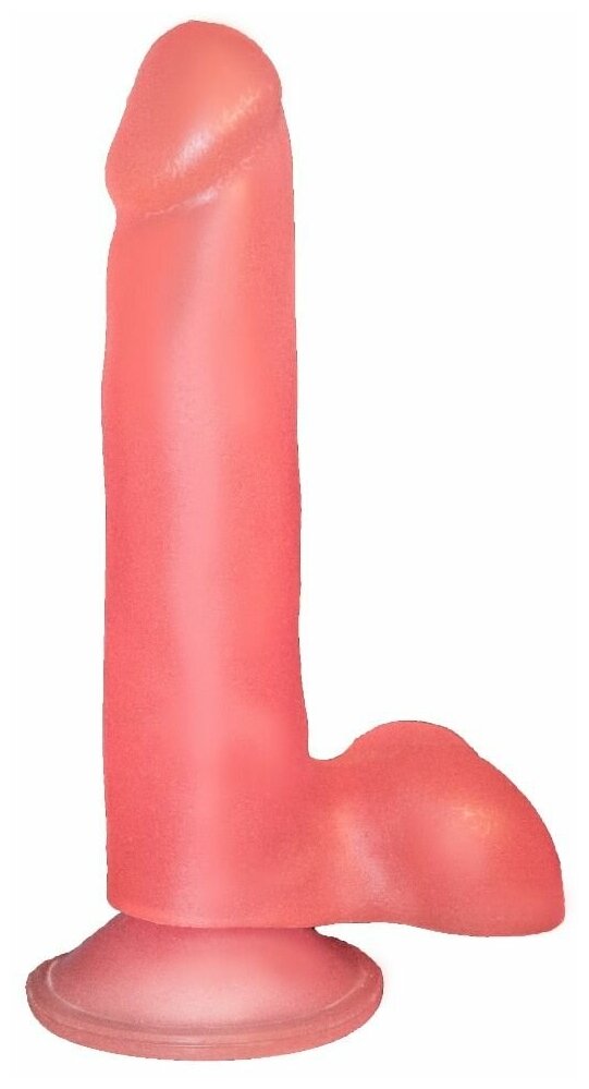 Нежно-розовый фаллоимитатор с мошонкой на присоске - 16,5 см, розовый, Для женщин, поливинилхлорид (ПВХ, PVC), 16,5, 3,9