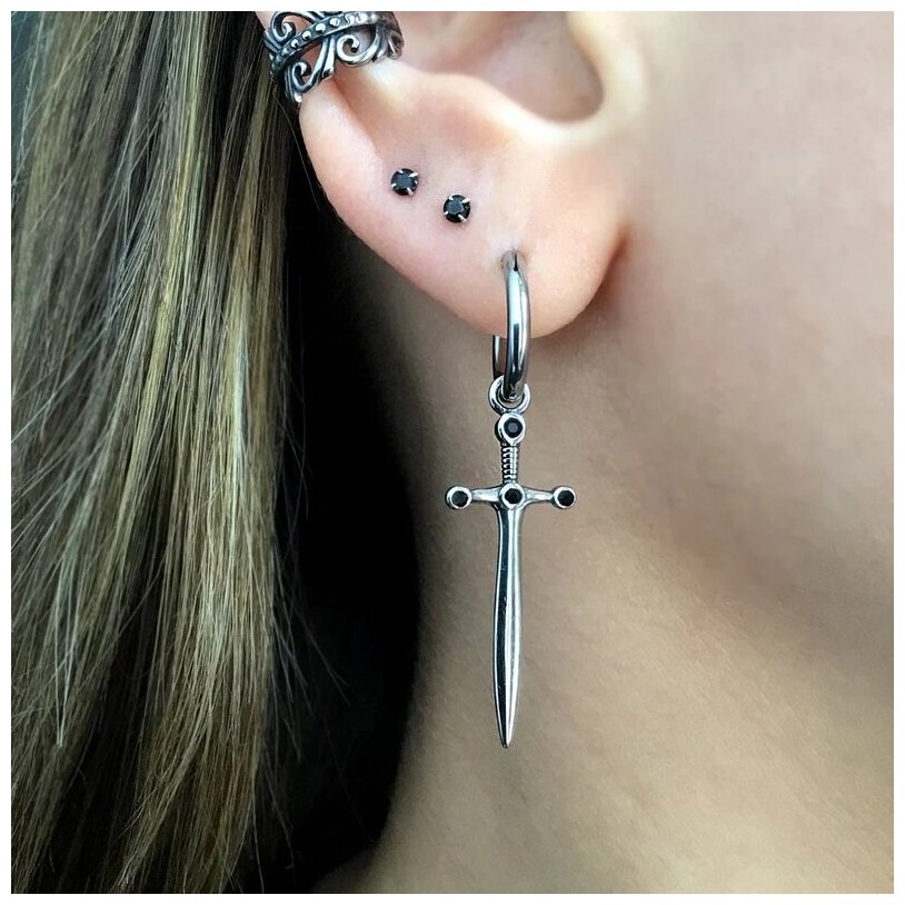 Серьги одиночные, непарные, фианит, циркон