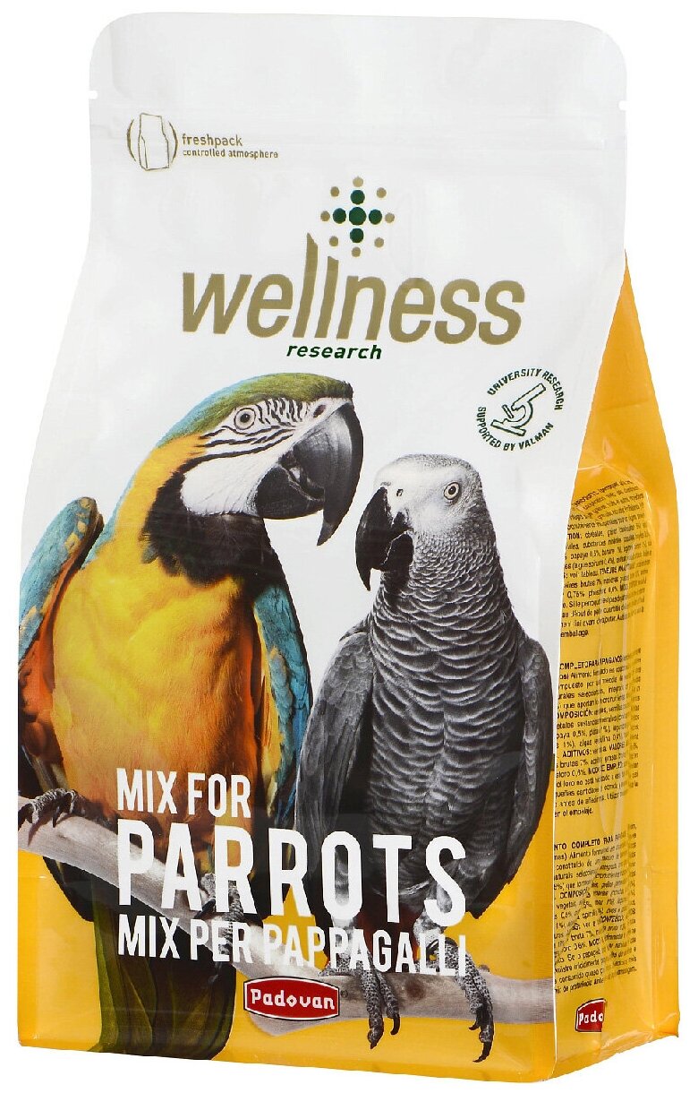 PADOVAN WELLNESS MIX FOR PARROTS корм для крупных попугаев (750 гр)