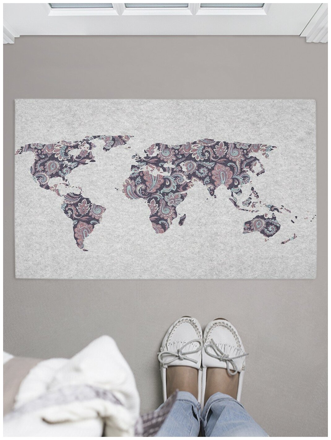 Коврик придверный в прихожую с принтом "Карта пейсли" 45x75 см , JoyArty