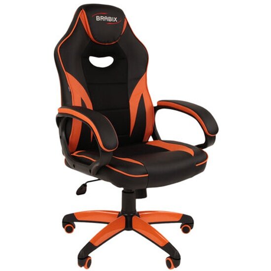 Кресло геймерское Brabix "Accent GM-161", ткань TW/экокожа, черное/оранжевое, 532577, 7083505