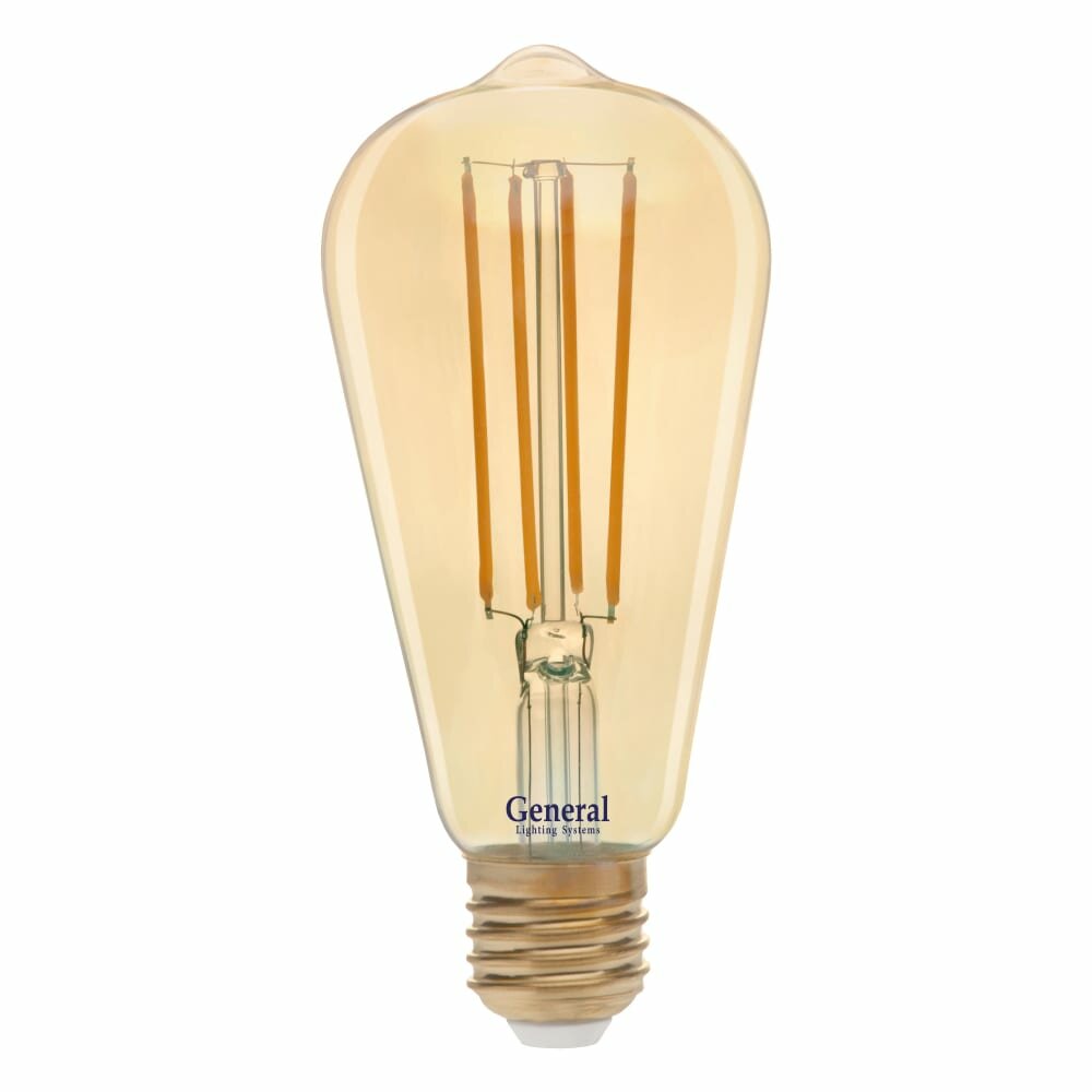 Светодиодная лампа General Lighting Systems Филамент E27 8Вт 750Лм 2700К Теплый белый свет, прозрачный золотой,
