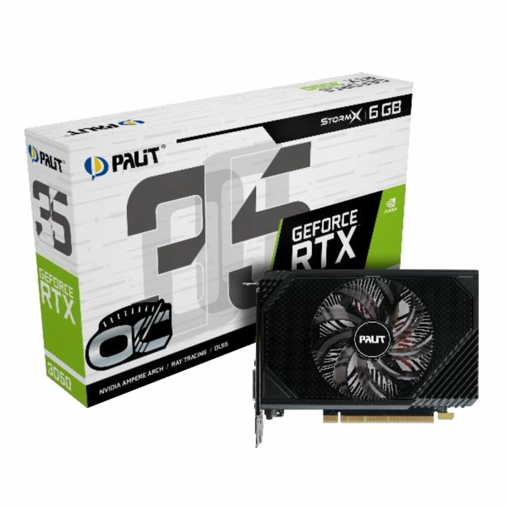 Видеокарта Palit RTX3050 STORMX OC 6GB GDDR6 96-bit DVI HDMI DP 1FAN RTL